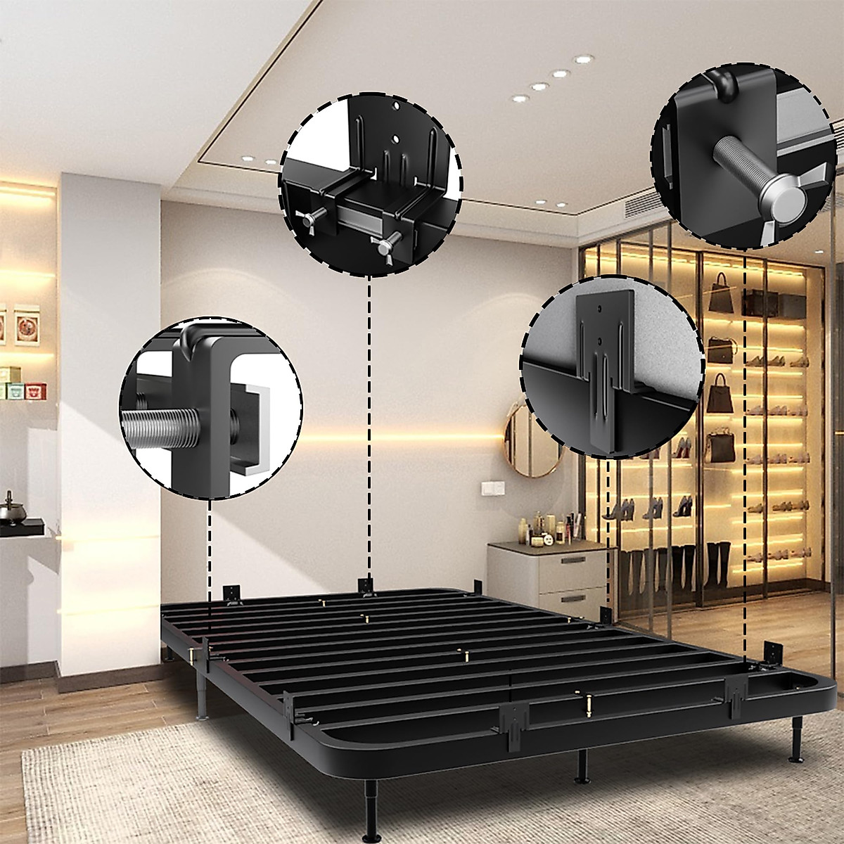 ZhouDaShu 6 Pcs Anti Slip Mattress Gripper, Non-Slip Mattress Gaskets or Metal Bed Frame, Mattress Slide Stoppers, Mattress Slipping Preventer, Bed Frame Holder to Keep Mattress from Sliding -Black