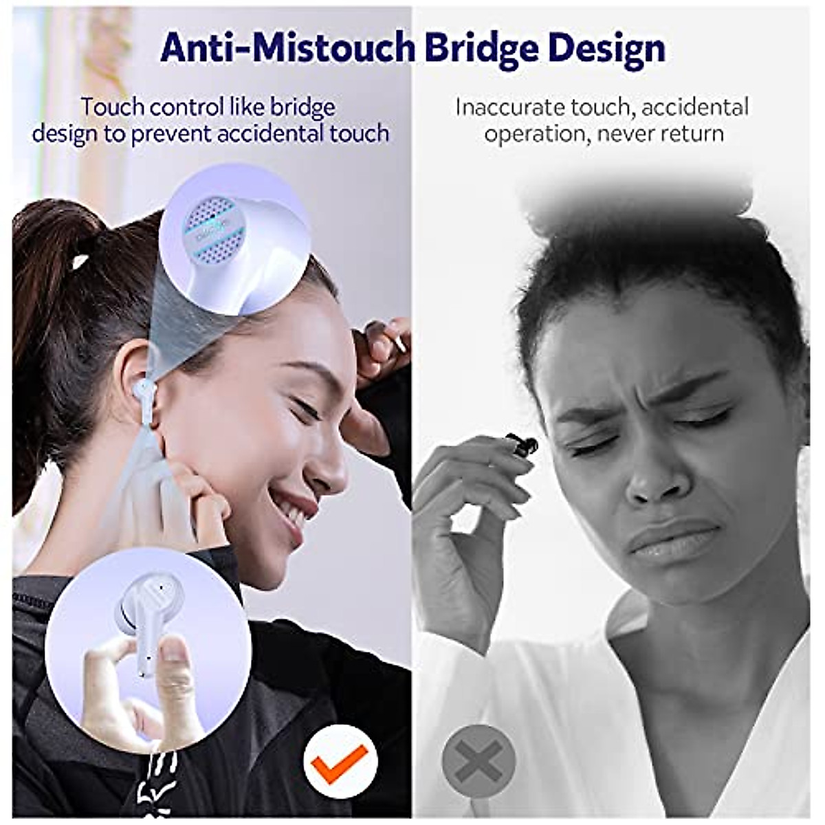 DACOM Bluetooth Headphones True Wireless Earbuds Mini Charging Case Noise Cancelling Wireless Earphones 40H Playtime Touch Control ENC in-Ear Headsets Deep Bass for Sport Running Fitness Purple