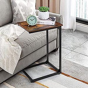 C Shaped Side Table Set of 2, C Table for Sofa, Couch Table End Table Slide Under, Snack Side Table for Living Room, Bedroom, Rustic Brown