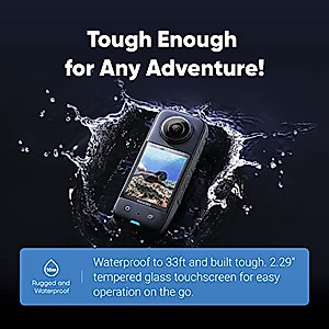 Insta360 X3 - Waterproof 360 Action Camera with 1/2" 48MP Sensors, 5.7K 360 Active HDR Video, 72MP 360 Photo, 4K Single-Lens, 60fps Me Mode, Stabilization, 2.29" Touchscreen, AI Editing, Battery Kit