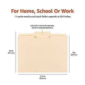 Amazon Basics 1/3-Cut Tab, Assorted Positions File Folders, Letter Size, Manila - Pack of 100