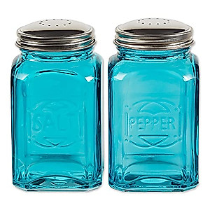 RSVP International Retro Glass Salt & Pepper Shaker | Stainless Steel Lids |, 8 oz, Turquoise
