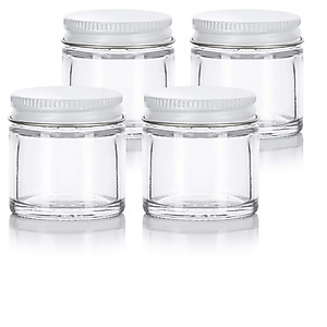 JUVITUS 1 oz / 30 ml Clear Thick Glass Straight Sided Jar with White Metal Airtight Lid (12 Pack)