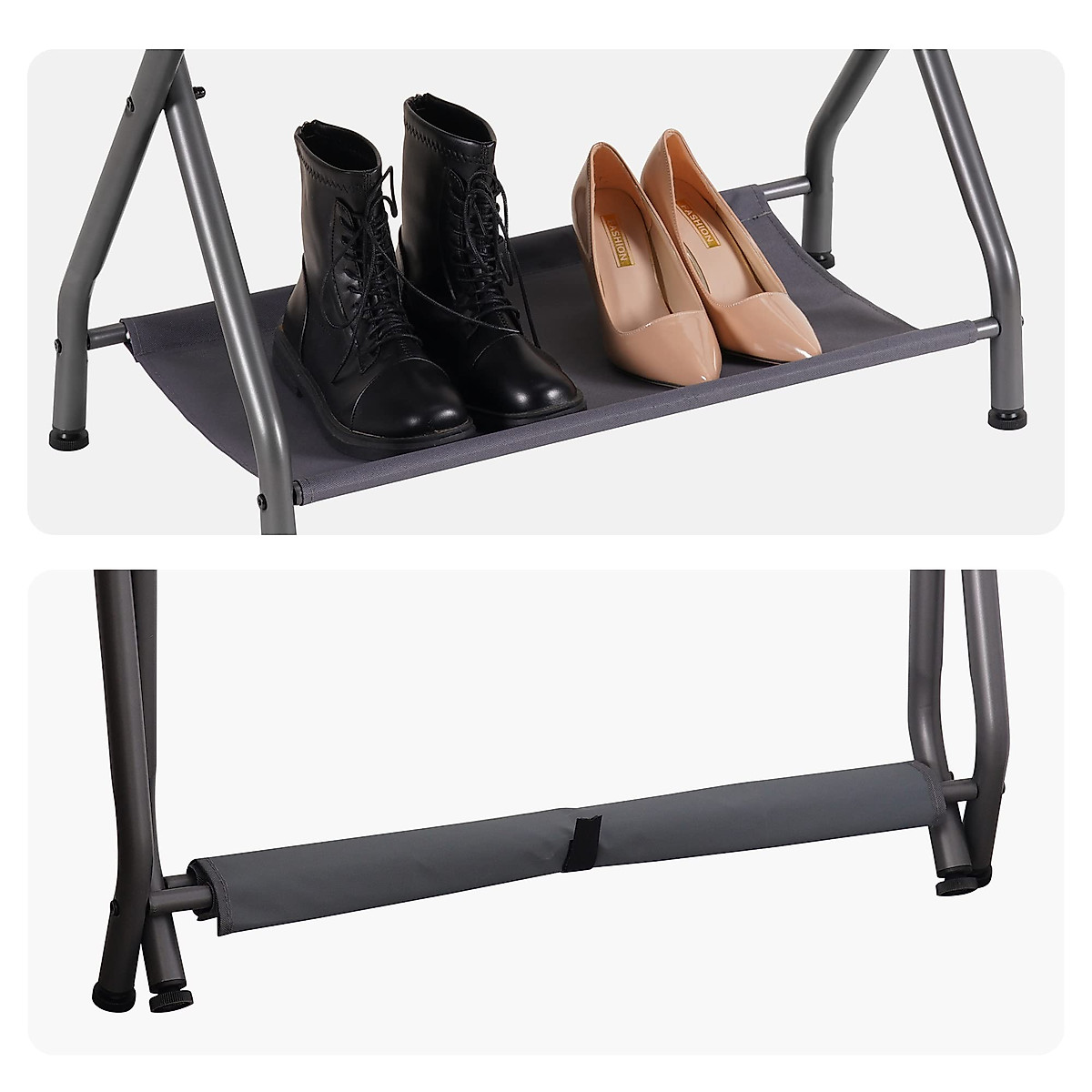 Heybly Luggage Rack,Pack of 2,Steel Folding Suitcase Stand with Storage Shelf for Guest Room Bedroom Hotel,Gray,HLR002G2