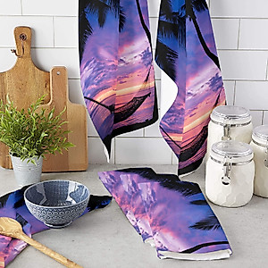 DuoPhi Kitchen Towels Set Beach Scene Sunset Dish Towel Tropical Palm Tree Hand Towel 2 Pack Absorbent Soft Cotton Dishcloths Bar Towels & Tea Towels