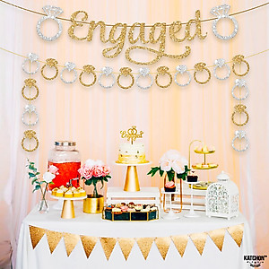 KatchOn, Pre-Strung Gold and Silver Glitter Engaged Banner - 2 String, 10 Feet, No DIY | Engagement Party Decorations | Engagement Banner for Bachelorette Party Decorations, Engagement Decorations