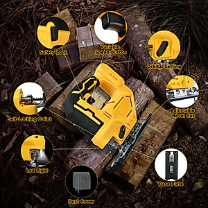 Cordless Jig Saw for DeWalt 20V Battery, 0°-45° Bevel Cuts, Brushless Jigsaw Tool, 3-Position Orbital for Wood/Metal/PVC Cutting