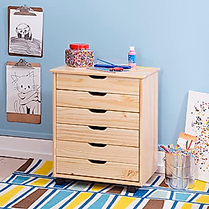 Linon Home Decor Products Corinne Six Drawer Wide, Natural Rolling Cart
