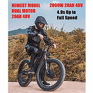 iRonsnow LANKELEISI Newest Dual Motors MTB, Shimano 7 Speed E-Bike Hydraulic Disc Brake, 90-100NM 20AH 2000W 26" Fat Tire Electric Bike 35MPH, Electric Bicycle for Adults (Blue/Black)