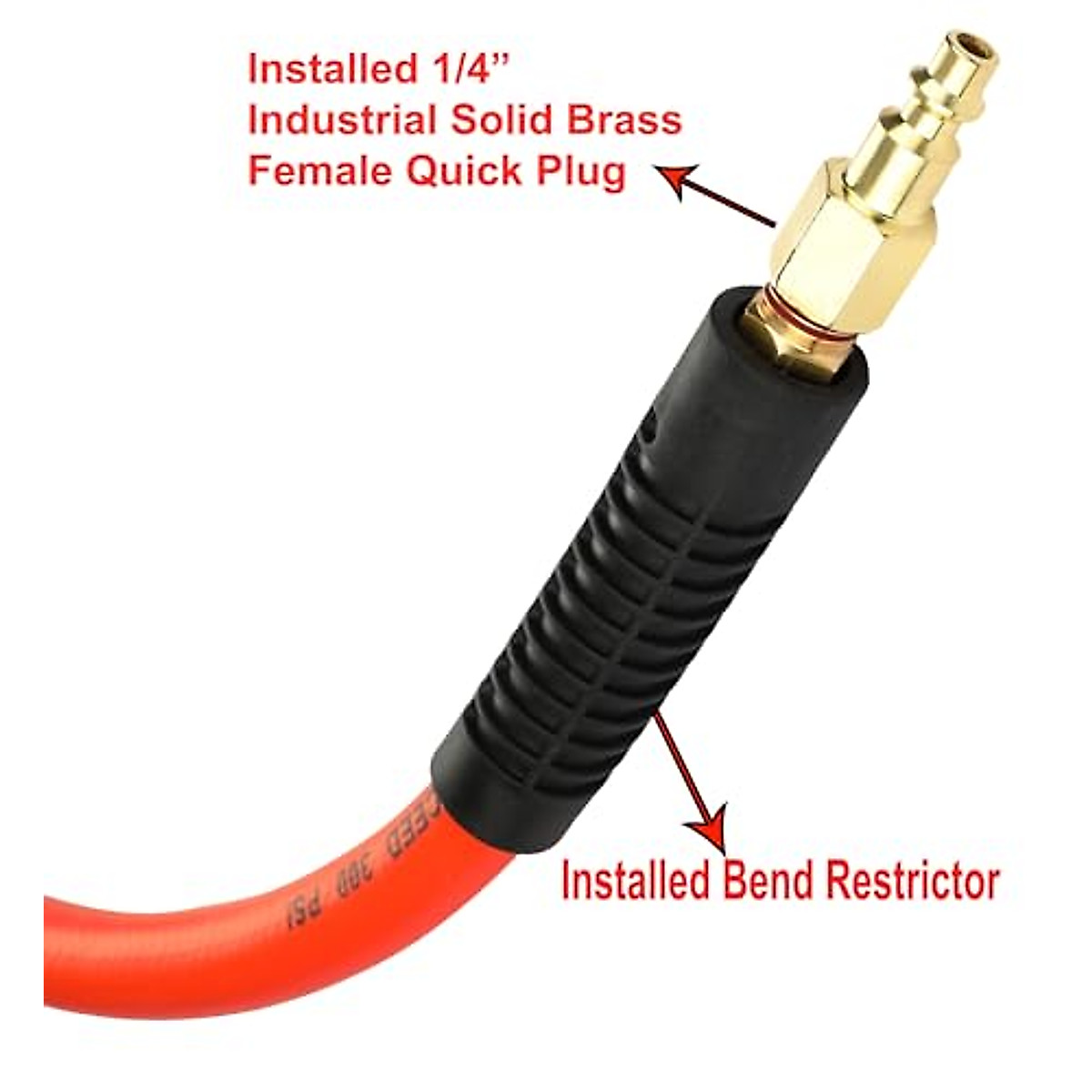 YOTOO Hybrid Air Hose 1/4-Inch by 50-Feet 300 PSI Heavy Duty, Lightweight, Kink Resistant, All-Weather Flexibility with 1/4-Inch Industrial Air Fittings and Bend Restrictors, Orange