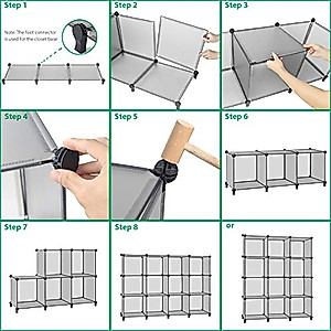 TomCare Cube Storage Organizer 12-Cube Closet Storage Shelves Cube Organizer Cube Shelf Storage Cubes Plastic Bookshelf Bookcase DIY Square Closet Cabinet Organizers Shelves for Bedroom Office, Grey