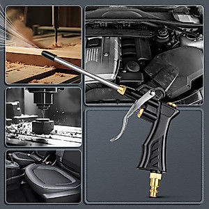 High Volume Air Blow Gun with Brass Adjustable Air Nozzle, Industrial Air Blower Gun with 2 pcs Steel Extensions and 13.7 Inch Universal Blow Hose, Pneumatic Air Gun Air Compressor Accessories Tool