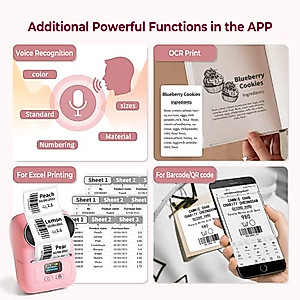 Memoqueen Label Maker Machine with Tape, M110 Barcode Label Printer - Portable Bluetooth Thermal Labeler for Address Jewelry Retail Barcode Small Business Home Office Compatible Phones &PC Pink