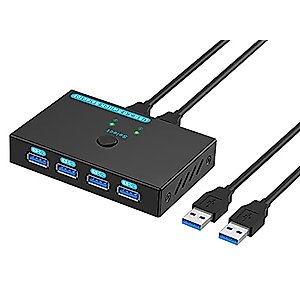 SGEYR USB 3.0 Switch USB Switcher 2 Computers Sharing 4 USB Devices USB Metal KVM Switch for Printer, Keyboard switches, Scanner PCs with One-Button Swapping and 2 Pack USB Cables