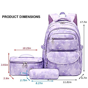 goldwheat Star Print Backpack With Lunch Pack Pencil Case 3pcs Sets For Elementary Students Knapsack and Teens