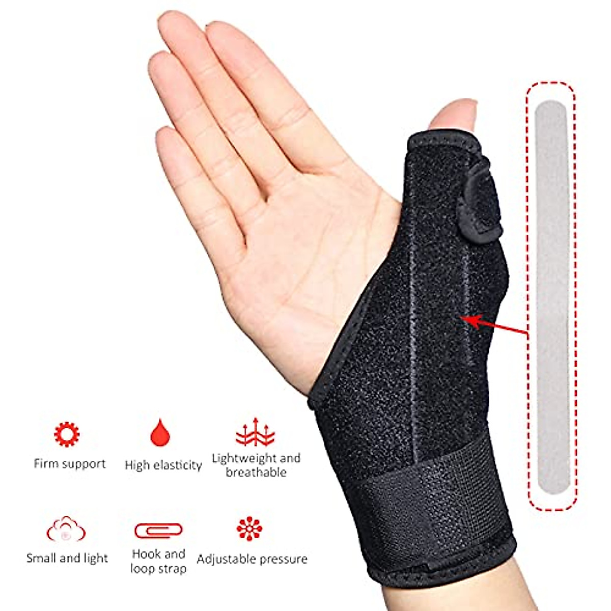 Thumb and Wrist Stabilizer Splint, Thumb Brace Black Adjustable Lightweight Breathable for Arthritis Soft Tissue Injuries of The Thumb