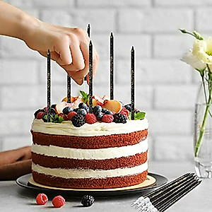 24 Pieces Birthday Cake Candles Long Thin Cupcake Candles Metallic Cake Toppers Candles for Birthday Wedding Anniversary Graduation Retirement Party Decoration (Black Gold)