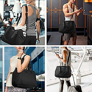 CHICECO Travel Yoga Gym Bag for Women, work tote bag,2 x Separate shoe bag,Wet Dry Storage Pockets,Carryall Sports Duffle Bag, Black(Yoga Mat Not Included)