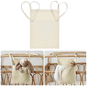 Baby Crib Cabin Bedside Storage Bag Bed Linen Hanging Pocket Baby Room Nursery Cot Caddy Bed Organizer for Clothing Diapers Drool Bibs Molar Toys (Beige)
