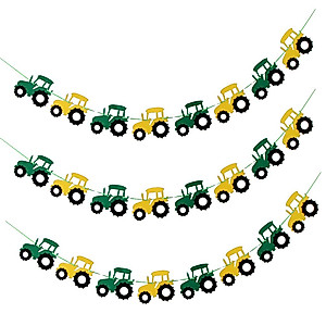 3pcs Tractor Banner Felt Bunting Banner Garland Sign Baby Shower Boy Birthday Party Indoor Outdoor Decor