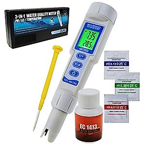 3 in 1 Water Quality Multi-Parameter pH EC Temperature Meter Tester Monitor Sensor Probe Test Kit ATC Waterproof Black-Light for Aquariums Hydroponics Laboratory Pool Spa Drinking Water