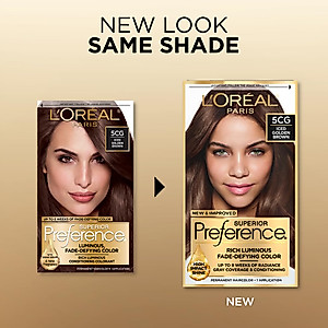 L'Oreal Paris Superior Preference Fade-Defying + Shine Permanent Hair Color, 5CG Iced Golden Brown, Pack of 1, Hair Dye