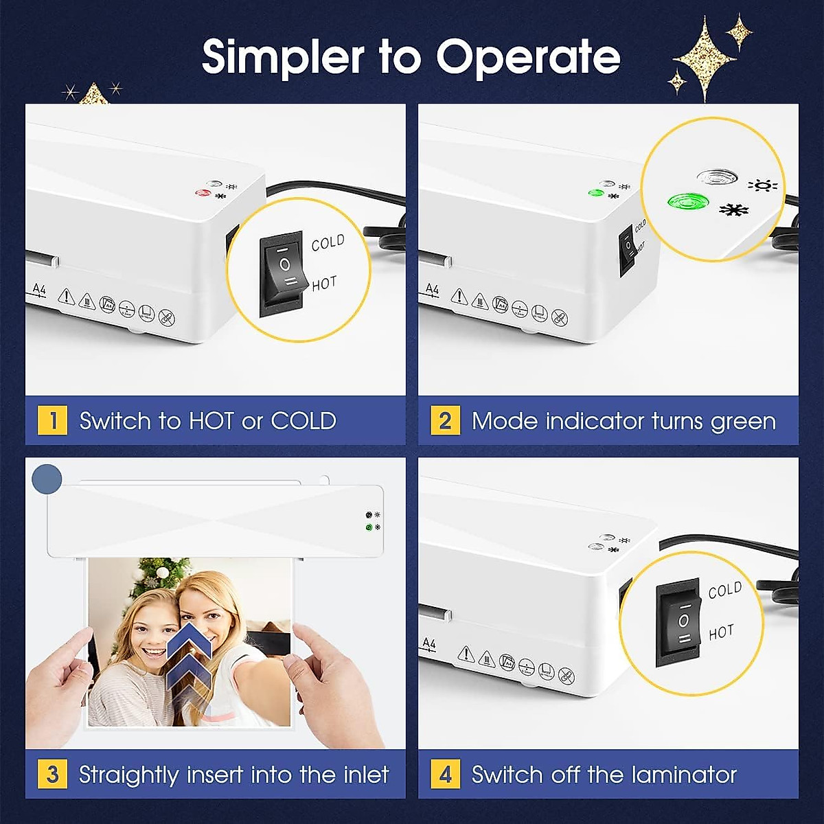 Crenova A4 Laminator Machine 9 Inch Thermal Laminator with Paper Cutter Corner Rounder 10 Laminating Sheets 4 in 1 Desktop Hot Cold Laminating Machine Easy take for Office School Business Use