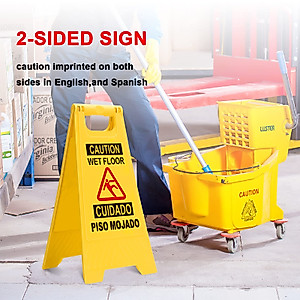 ANZEKE Caution Wet Floor Signs, 3 Pack Double Sided A-Frame Bright Yellow Warning Signs, Bilingual Warning Ideal for Commercial Use, Slip & Fall Accident Prevention