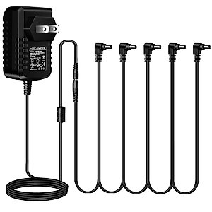 Pedal Power Supply Adapter 9V DC 1A 1000ma Tip Negative 5 Way Daisy Chain Cables for Guitar Effect Pedals