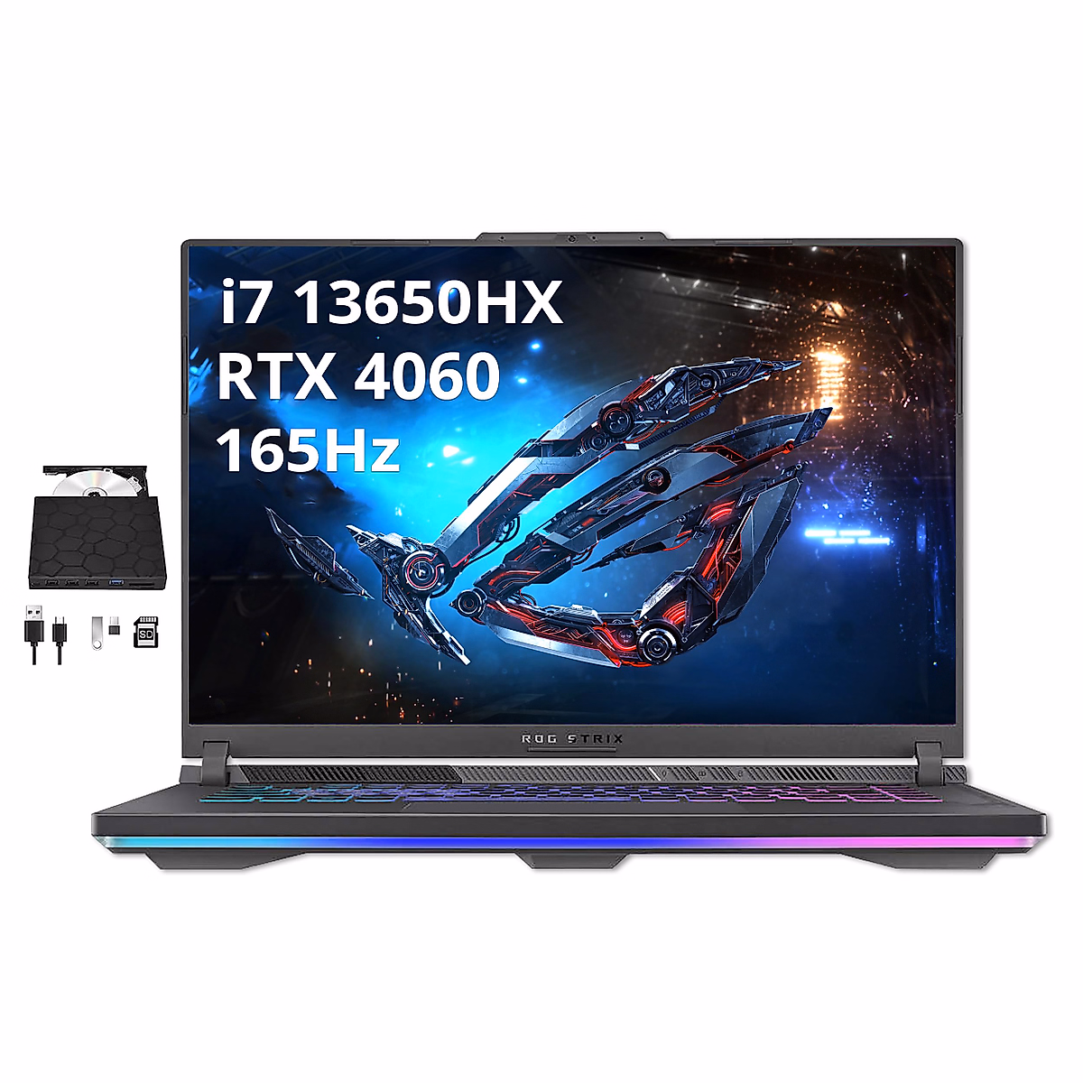 Asus 2023 ROG Strix G16 16'' WUXGA 165Hz Gaming Laptop, Intel Core i7-13650HX, NVIDIA GeForce RTX 4060, 64GB DDR5 RAM, 4TB SSD, 4zone RGB Backlit Keyboard, Win 11Pro, Gray, DVD-RW USB Hub (Renewed)