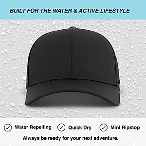 Hydro Hat, Waterproof Baseball Cap for A-Game Performance, 6-Panel Snapback for Gym, Boat, Golf, Workout, Running, Sweat Resistant, One Size, Unisex Black