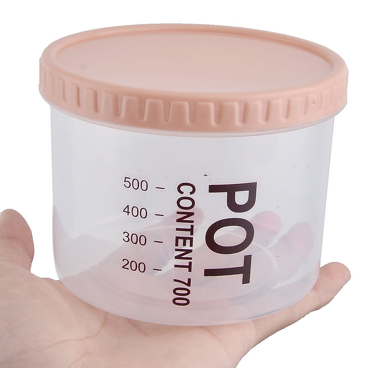 Qtqgoitem Plastic Kitchenware Round Shaped Food Cereal Soybean Crisper Storage Container Light Pink (model: 3de 666 5bc cf2 114)