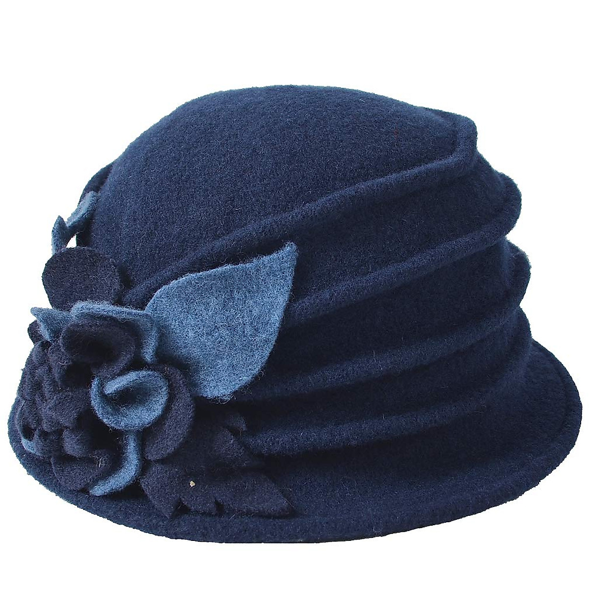 FORBUSITE Vintage Women Floral Wool Dress Cloche Winter Hat 1920s Navy Blue