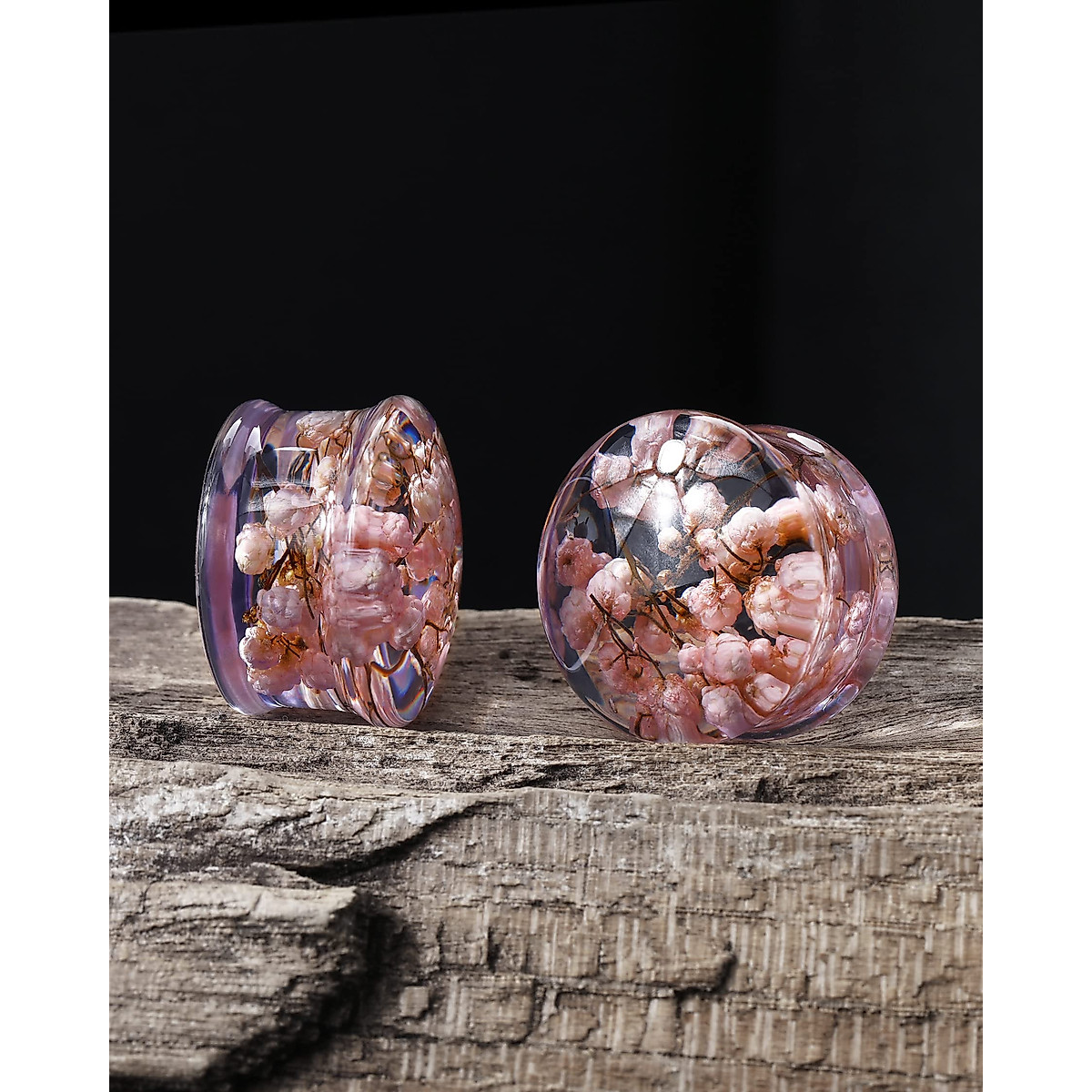 Jewseen 2PCS Flower Ear Plugs Wedding Ear Gauges Resin Gauges 2g to 1'' Double Flared Flesh Ear Tunnels Resin Plugs Resin Tunnels Flower Gauges for Ear Body Piercing Jewelry for Women Men