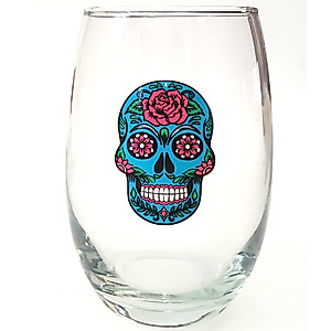 Skull Day of the Dead Glass Stemless Wine Glasses, Set of 4