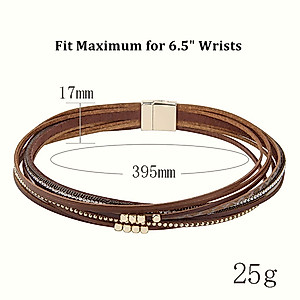 TASBERN Women Leather Wrap Bracelet in Goldplated Metallic Crescents and Crystal Cuff Bracelets for Ladies Christmas Gift (brown leather bracelet for women)