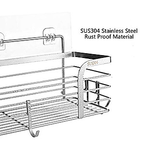 N+A Shower Caddy Kitchen Caddies Shelves Basket Bathroom Adhesive Storage Shelf No Drilling SUS304 Stainless Steel Toilet Shell with 3 Moveable Hooks for Hanging Razor Sponge