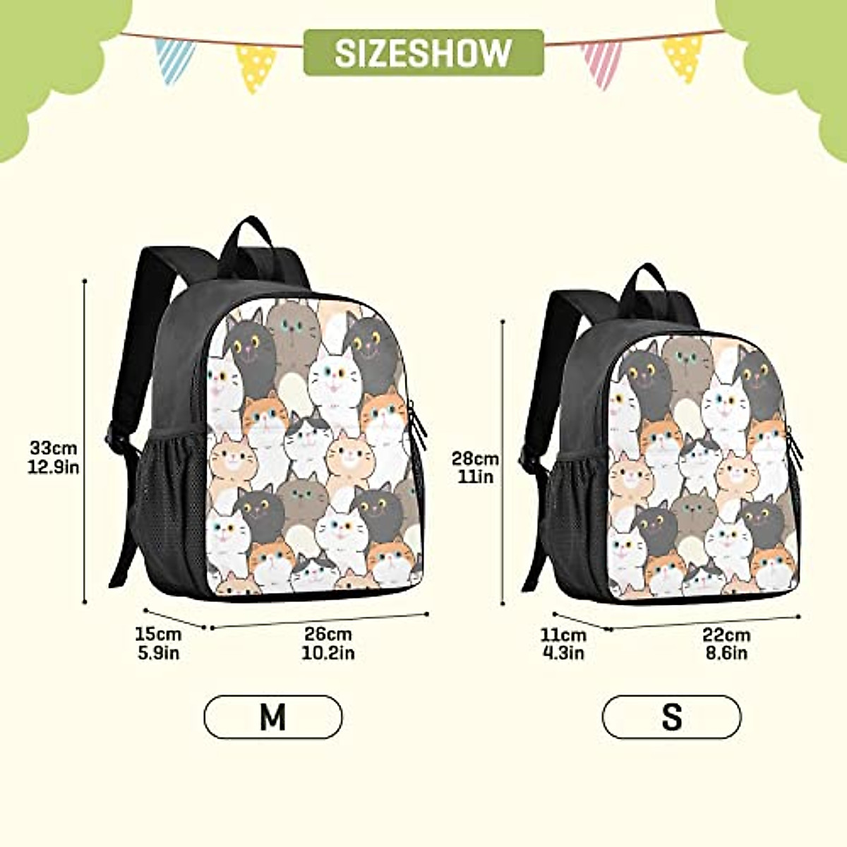 Blueangle Cute Cartoon Cats Print Waterproof Backpack - Lightweight Backpack Boys Girl 2-6 Year School Bag（872）