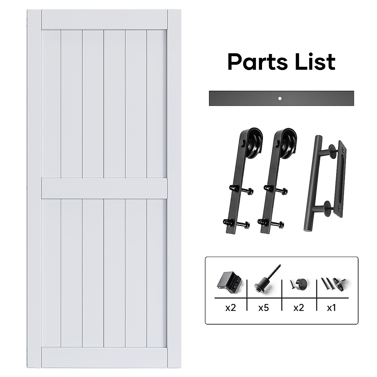 Finosen 36in x 84in White Barn Door Slab with 6.6FT Sliding Door Hardware Kit,Waterproof,Anti-Scratch,DIY Easy Assembly,Easy to Clean,H Frame