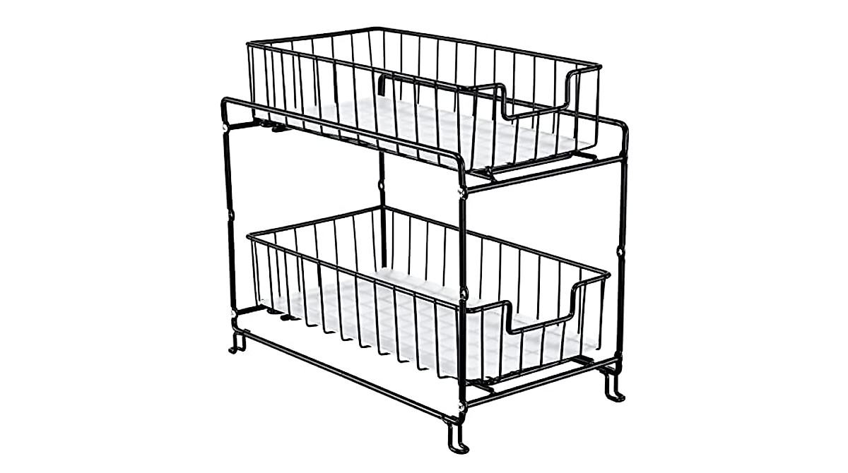 SUFAUY Pull-Out Sliding Drawer, 2 Tier Cabinet Organizer Metal Basket ...