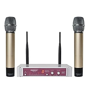 n/a Dual Way Digital UHF Wireless Microphone with 2 Metal Handhelds 2 Pcs Metal Handhled Microphones (Color : Black)