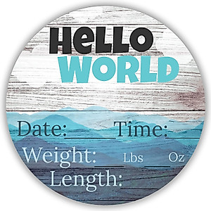 Hello World Newborn Baby Announcement Sign Shower Gift Baby Birth Stats Hospital Photo Props Gender Reveal Girl Boy Neutral Nursery Wall Decor Gifts Baby Book Keepsake (Mountains)