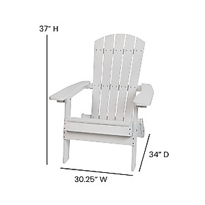 Flash Furniture Charlestown Folding Adirondack Chair - White - Poly Resin - Indoor/Outdoor - Weather Resistant - Set of 2