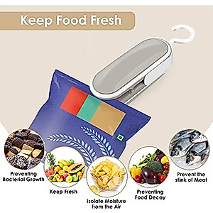 Mini Bag Sealer, Portable Sealing Bags Machine, Handheld Heat Food Vacuum Sealer Machine with Cutter and Hook for Snack, Plastic Bags, Storage, Potato Chip Cookie Bags (GRAY-WHITE 2PCS)