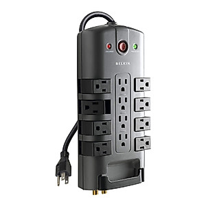 Belkin 12-Outlet Pivot-Plug Power Strip Surge Protector w/ 8ft Cord (4,320 Joules) & 12-Outlet Power Strip Surge Protector w/ 8ft Cord (3,940 Joules), Gray