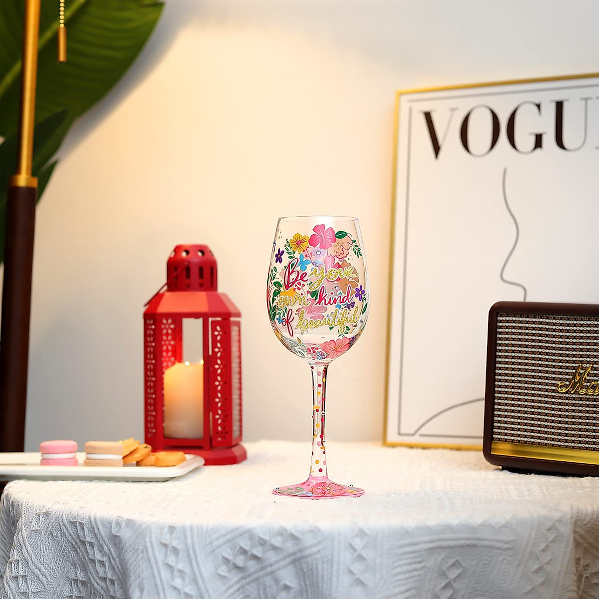 NymphFable Hand Painted Wildflowers Wine Glasses Birthday Wine Glass Birthday Gift for Women with Personalised Gift Box, 15oz