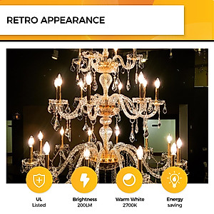 Hizashi Candelabra LED Light Bulbs 25 Watt, Dimmable Chandelier Light Bulbs, 90+ CRI, 200LM, Soft Warm White 2700K, E12 LED Bulb, B10 LED Candle Bulbs, UL Listed, 12 Pack