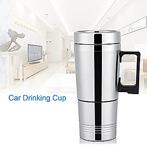 12V Car Heating Cup Car Heated Mug, 300ml Stainless Steel Travel Electric Coffee Cup Insulated Heated Thermos Mug(24V)