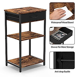 Industrial Printer Stand Rack 3 Tier Printer Table with Storage Printer Shelf with File Drawer Sofa Side Tables Nightstand for Bedroom Machine Stand Holder for Office and Home, Brown