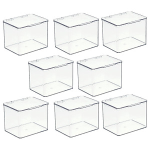 mDesign Plastic Kitchen Pantry and Fridge Storage Organizer Box Containers w/Hinged Lid for Shelves or Cabinets, Holds Food, Snacks, Seasoning, Condiments, Utensils, Lumiere Collection, 8 Pack, Clear